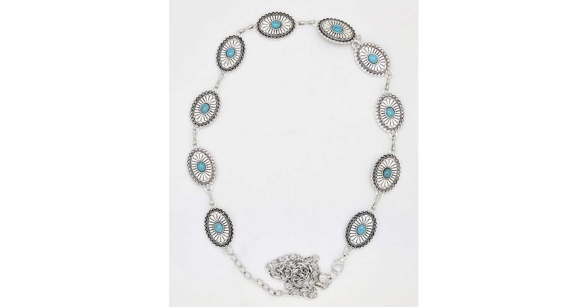 Southwestern Concho Turq Stone Chain Belt | Accessories | Silver ...