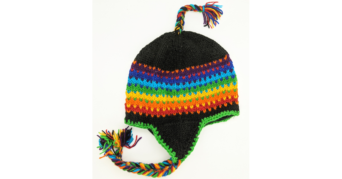 Rainbow Winter Woolen Hat in Black with Rainbow Tassels | Accessories ...