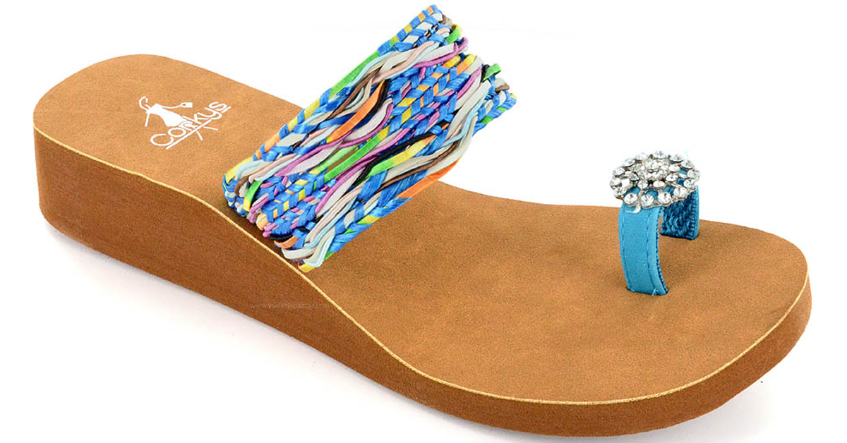 Bamboo Blue Boho Chic Toe Ring Wedge Sandal | Accessories | Blue ...
