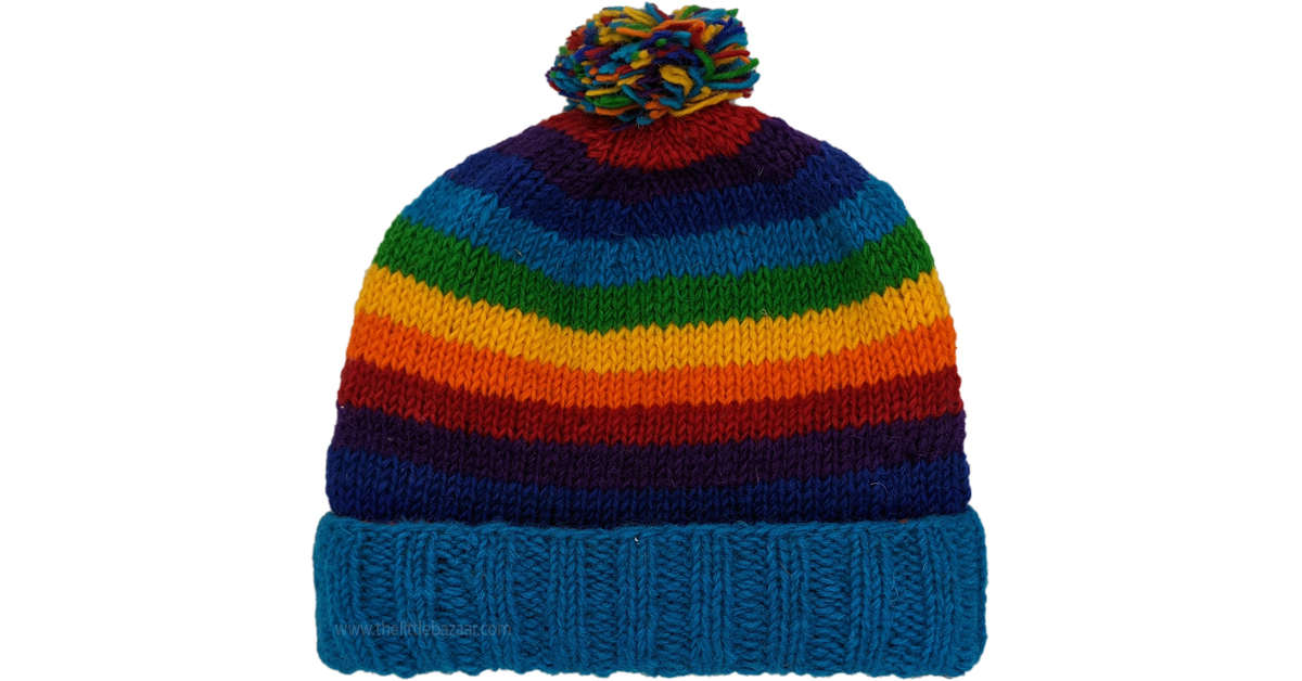 Blue Rainbow Beanie Hand Knit Woolen Hat | Accessories | Multicoloured ...
