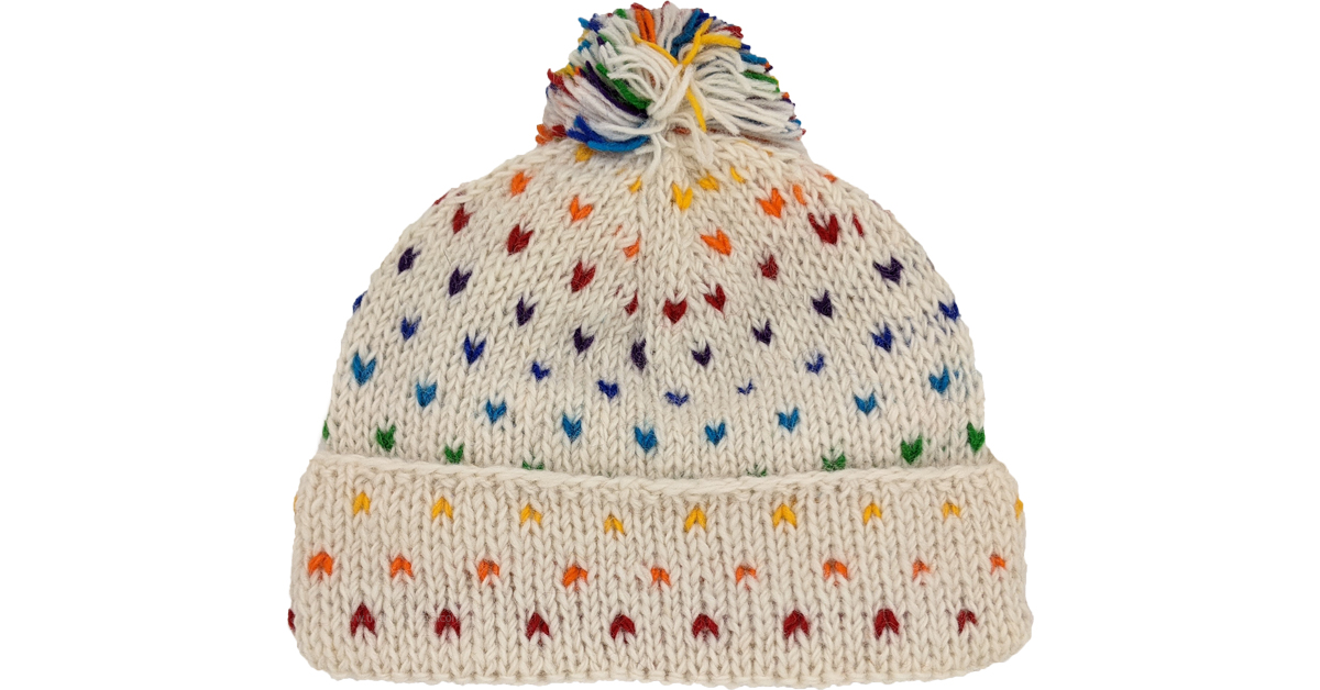 White Rainbow Dust Wool Hat with Colorful Pompom | Accessories | White ...