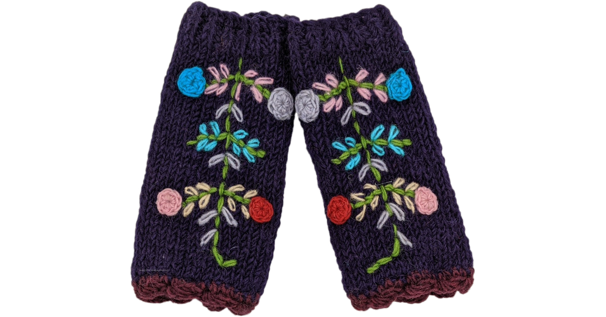 Royal Blue Woolen Hand Warmers with Floral Details | Accessories | Blue ...