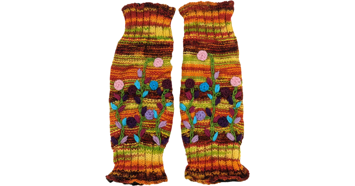 Color Carnival Woolen Leg Warmers with Floral Design | Accessories ...