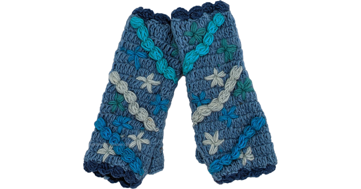 Blue Pottery Woollen Fingerless Hand Warmers | Accessories | Blue ...
