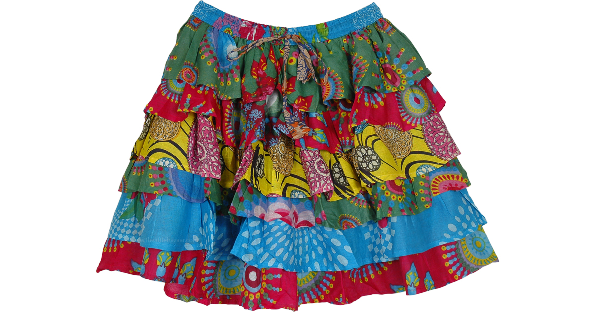 Sale:$16.99 Carnival Colors Fun Short Skirt with Ruffled Layers ...