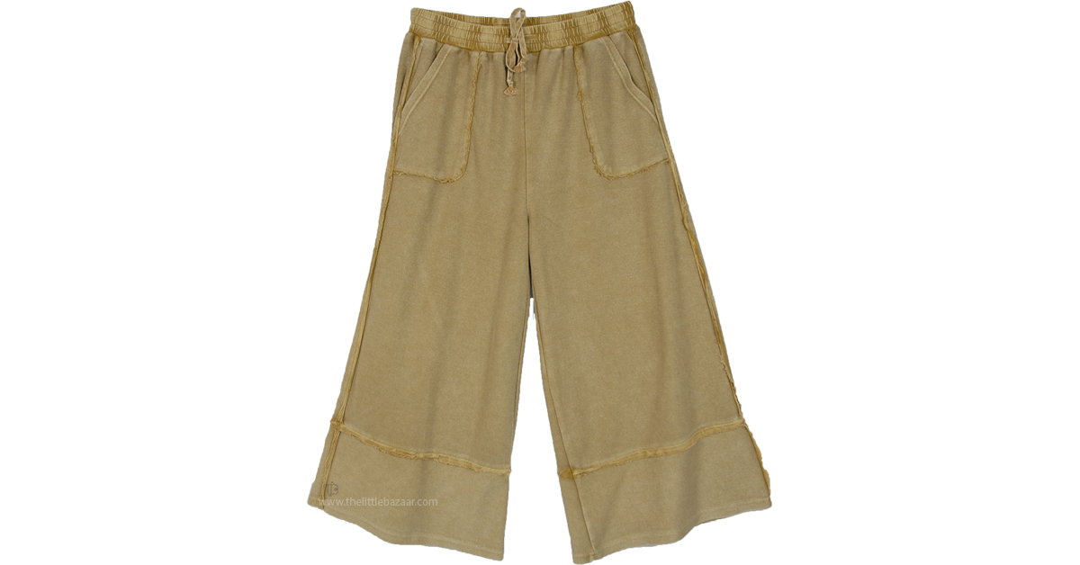 Cafe Latte On The Go Terry Wide Leg Pants | Beige | Wide-Leg-Culottes ...