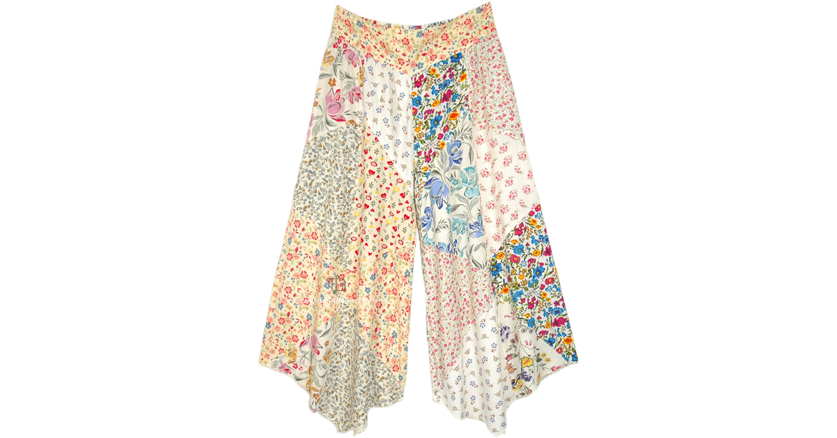 Vintage Blossom Ivory Patchwork Wide Leg Pants | Off-White | Split ...