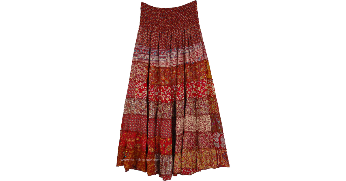 Crimson Paisley Patchwork Eco-Friendly Maxi Skirt Dress | Red | Eco ...