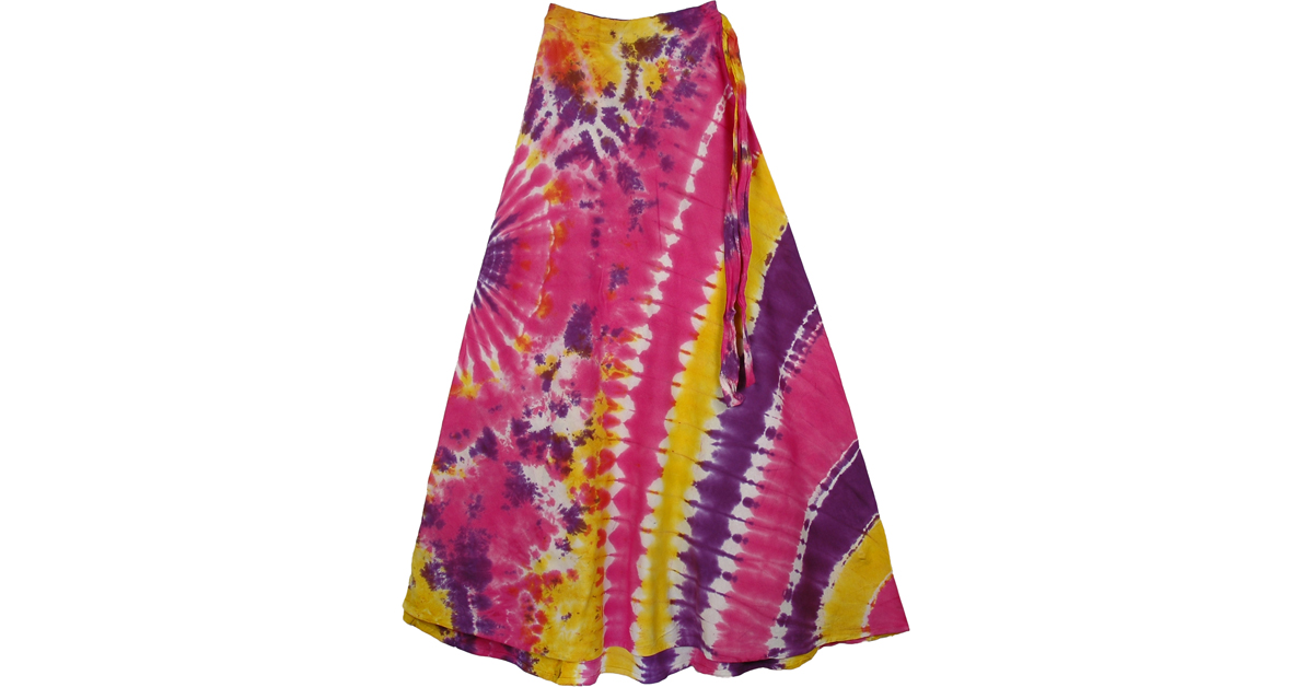 Cosmic Boho Tie Dye Wrap Long Cotton Skirt | Pink | Tie-Dye, Wrap ...