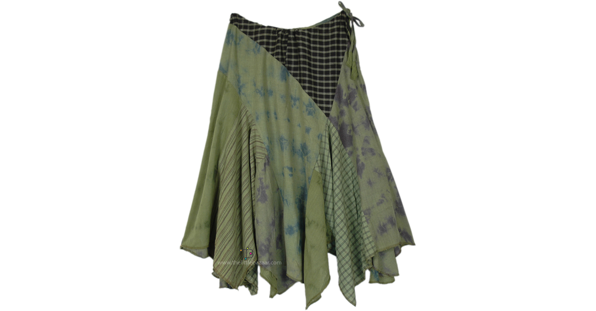 Prairie Fairy Patchwork Bohemian Uneven Hem Skirt | Green ...