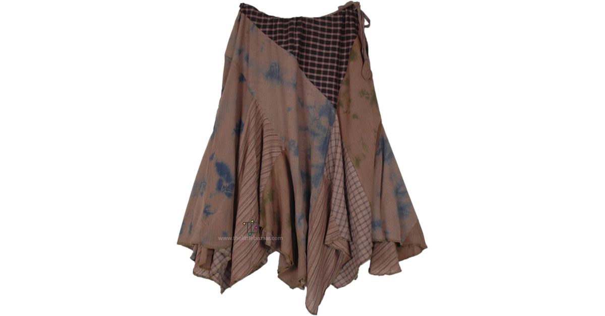 Holy Brown Patchwork Bohemian Uneven Hem Skirt | Brown | Handkerchief ...
