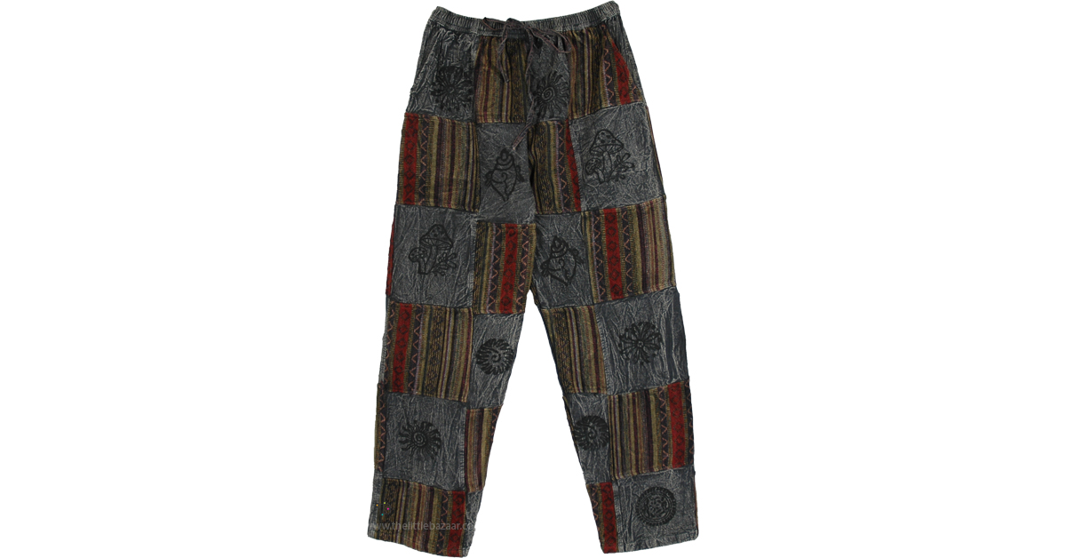 Charcoal Patchwork Hippie Tribal Unisex Pants | Grey | Split-Skirts ...