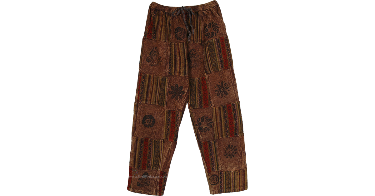 Rust Brown Patchwork Regular Fit Unisex Pants | Brown | Split-Skirts ...