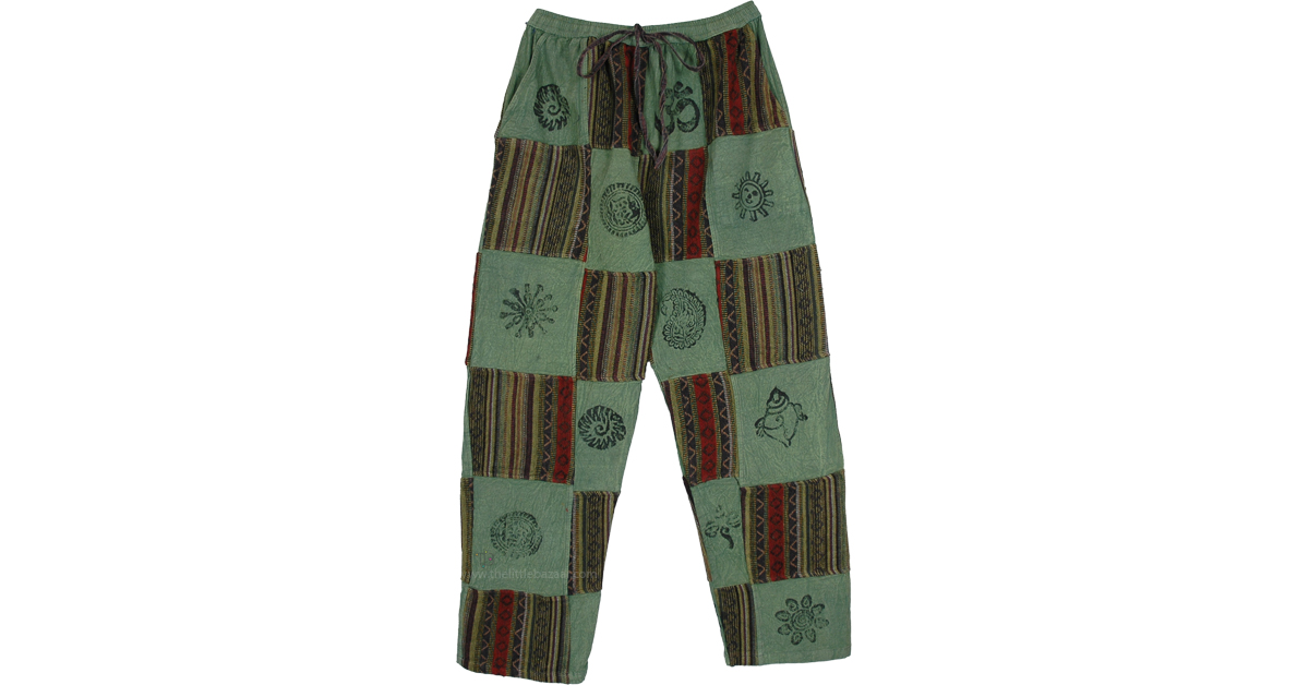 Earth Adventure Patchwork Hippie Tribal Pants | Green | Split-Skirts ...