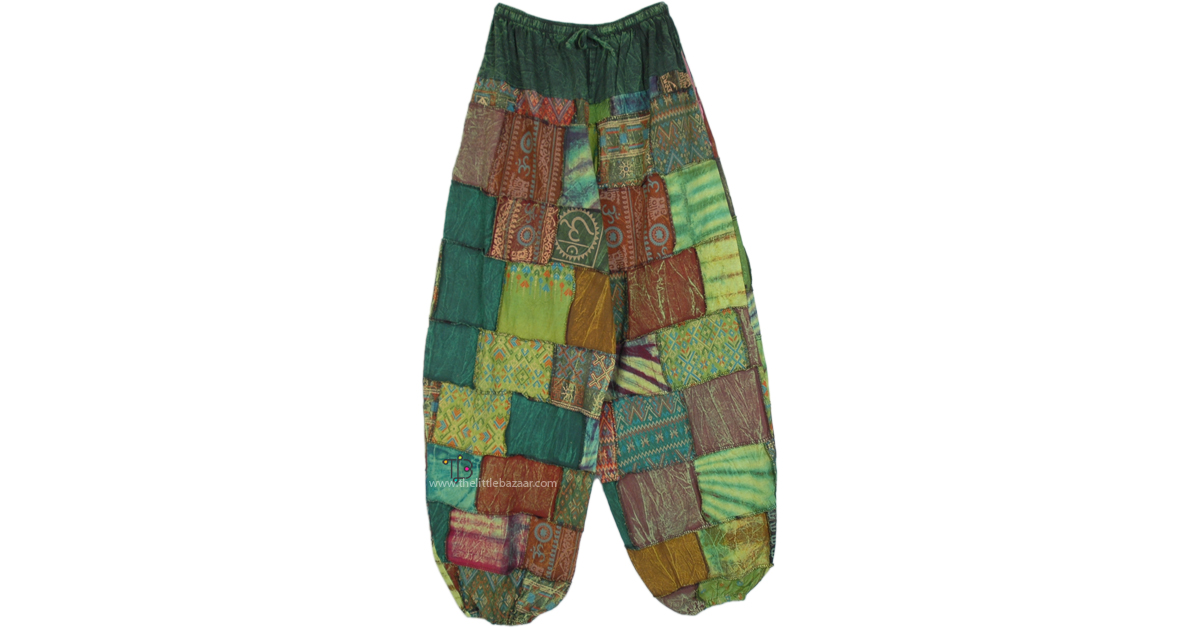 Green Girl Patchwork Boho Funky Pants | Green | Split-Skirts-Pants ...