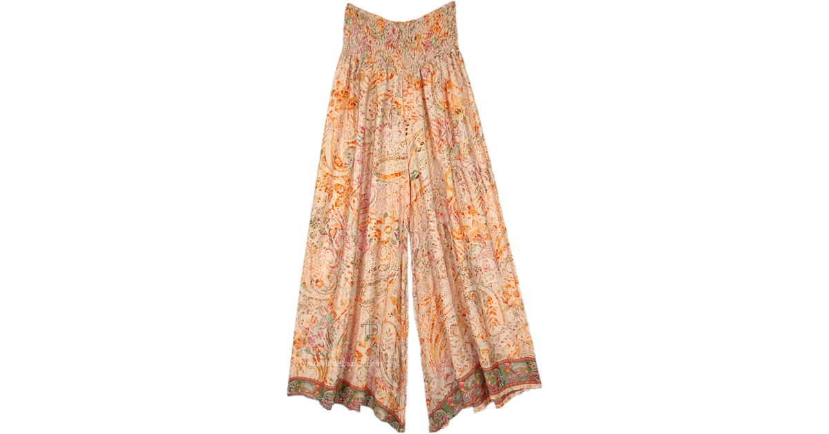 Tropical Beach Flowy Wide Leg Pants | Orange | Split-Skirts-Pants ...