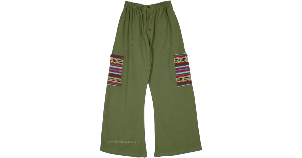 Smolder Box Pocket Boho Wide-Leg Pants | Green | Split-Skirts-Pants ...
