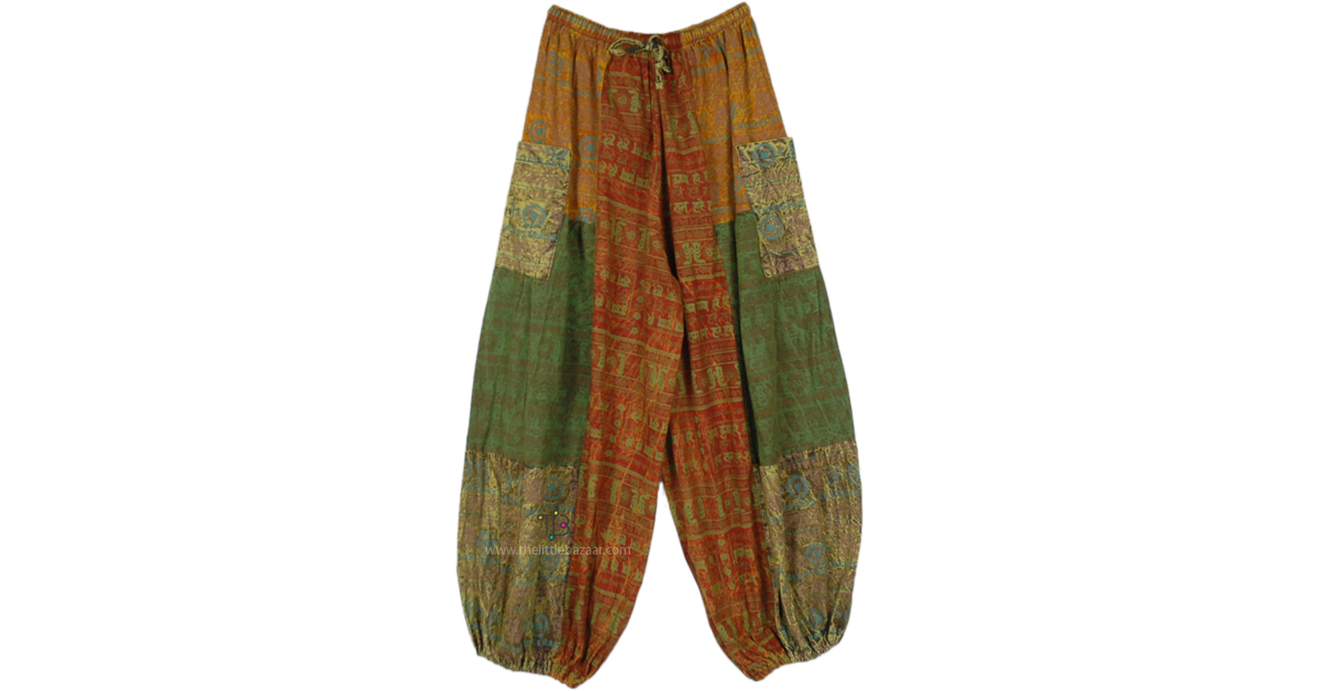 Tropical Harem Style Wide Hippie Pants | Green | Split-Skirts-Pants ...