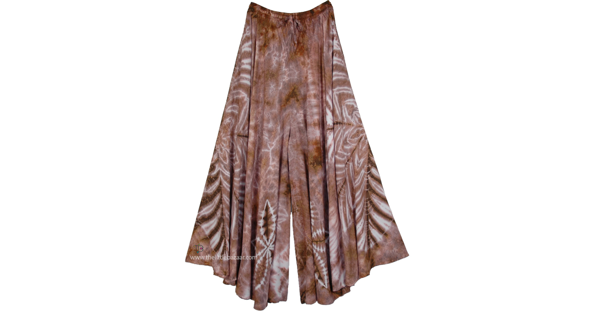 Very Wide-Leg Rust Brown Tie-Dye Festival Pants | Brown | Split-Skirts ...