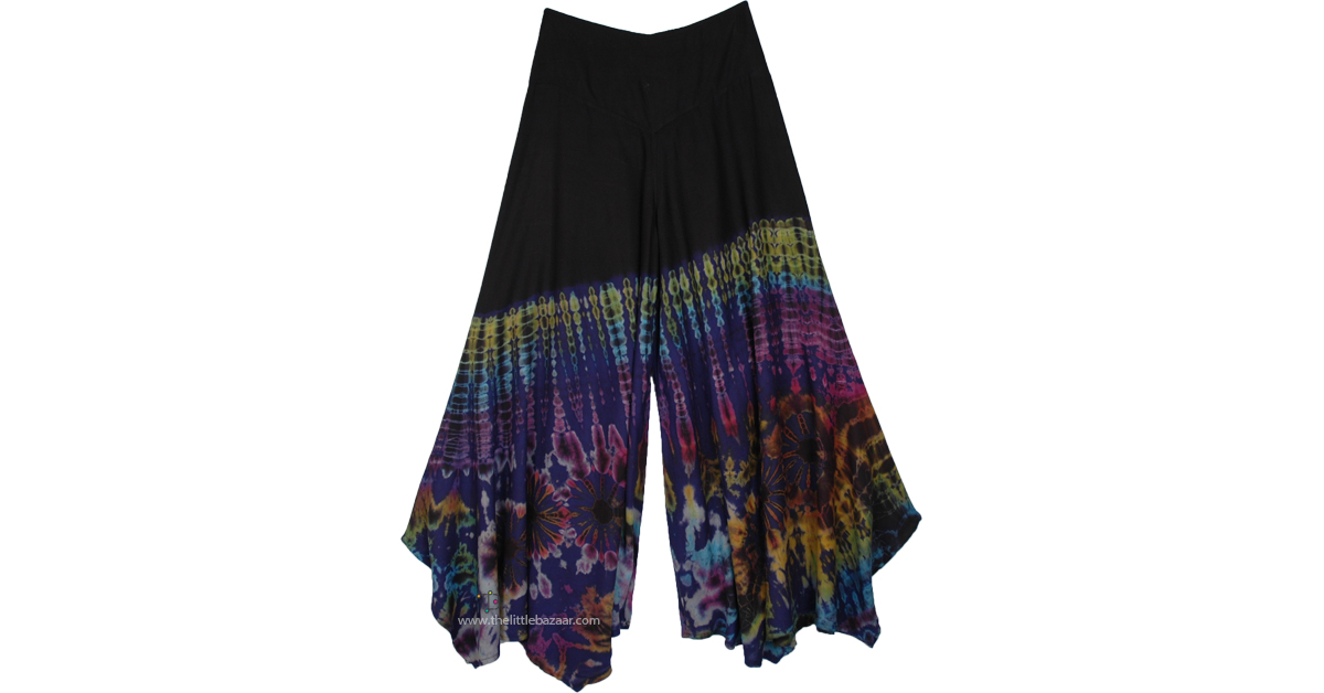 Cosmic Haze Gypsy Tie Dye Side Slit Pants | Black | Split-Skirts-Pants ...