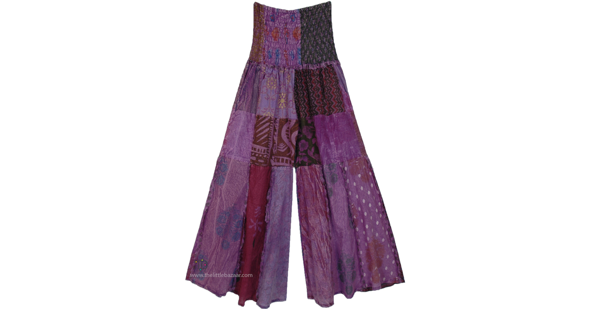 Violaceous Patchwork Vertical Panel Wide Leg Pants | Purple | Split ...