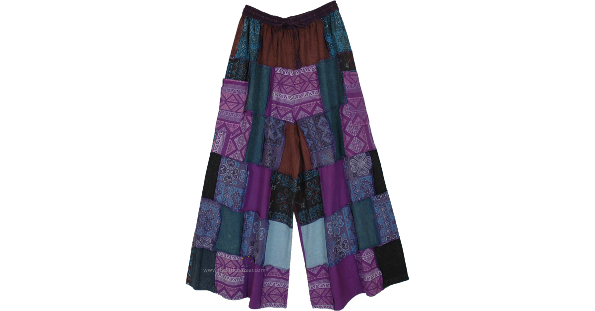 Wise Purple Handmade Eco Patchwork Pants | Purple | Split-Skirts-Pants ...