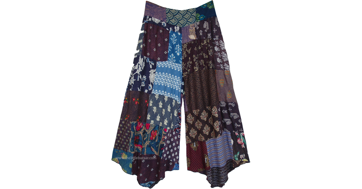 Midnight Boho Breeze Patchwork Flow Pants | Blue | Split-Skirts-Pants ...