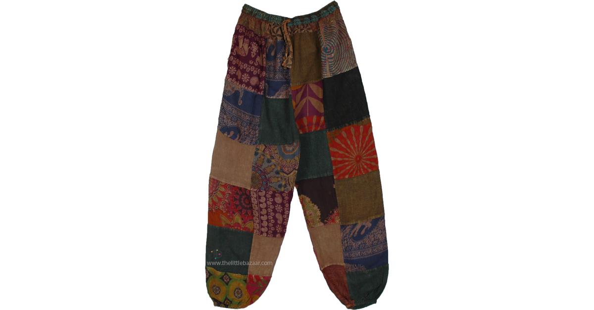 Homey Boho Cotton Patchwork Harem Yoga Pants | Brown | Split-Skirts-Pants, Patchwork, Peasant ...