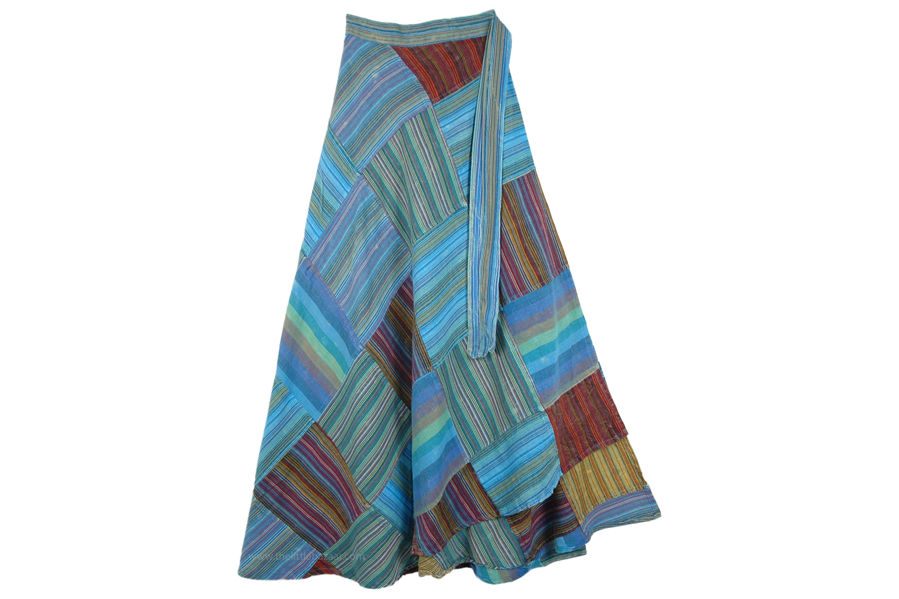 Summer Sky Blue Patchwork Skirt | Blue | patchwork, Wrap-Around-Skirt, New