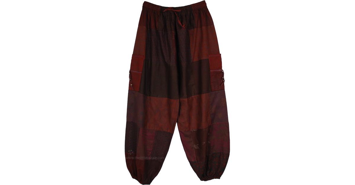 Rust Chocolate Patchwork Harem Adventure Pants | Brown | Split-Skirts ...