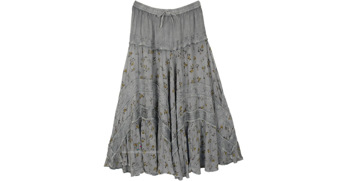 Enticing Grey Soft and Flowy Long Boho Skirt | Grey | XL-Plus, Solid