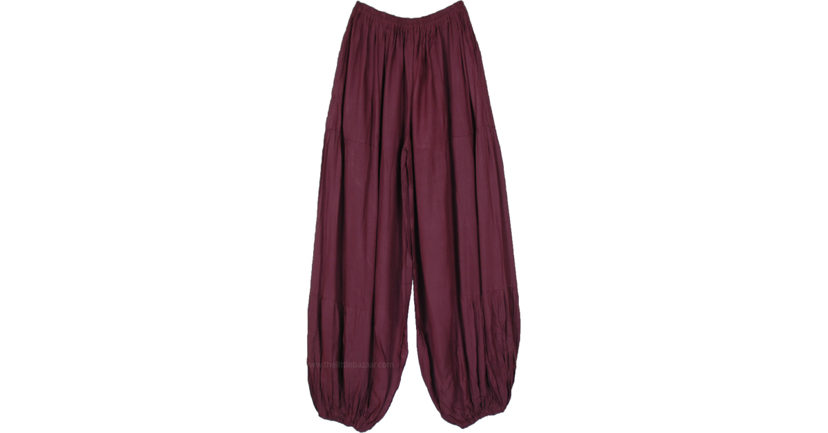 Extra Long Aubergine Solid Harem Trousers | Purple | Split-Skirts-Pants ...