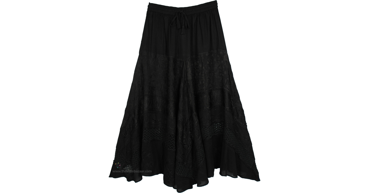 Raven Embroidered Gypsy Renaissance Skirt | Black | Embroidered, Misses ...