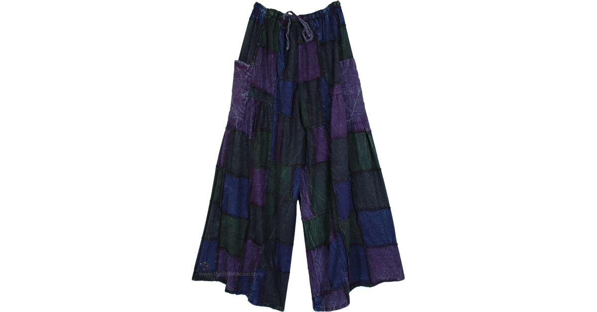 Mystic Jewel Cotton Wide Leg Patchwork Pants | Purple | Split-Skirts ...