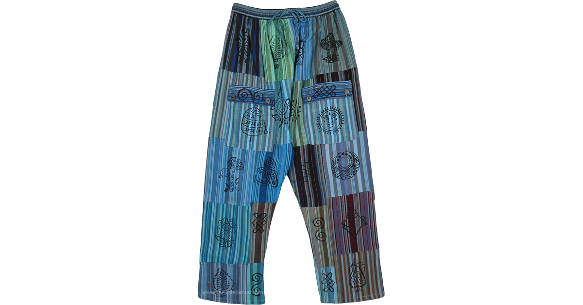 Ocean Blues Patchwork Boho Festival Pants | Blue | XL-Plus, Split ...