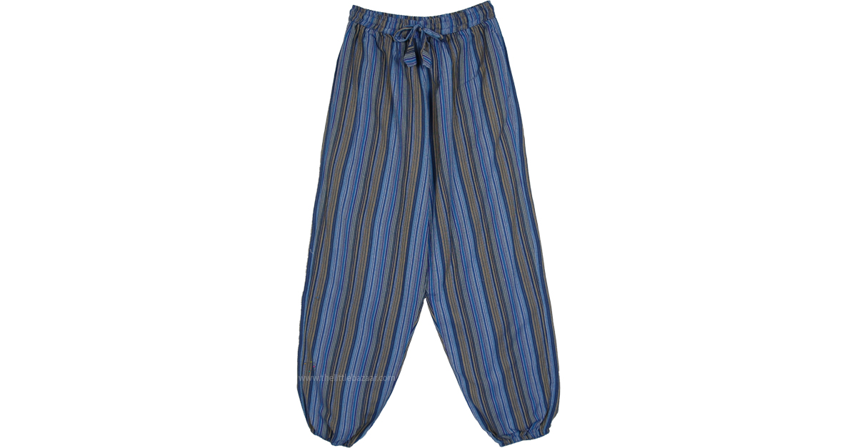Boho Vibes Ocean Blue Striped Cotton Pants | Blue | Split-Skirts-Pants ...