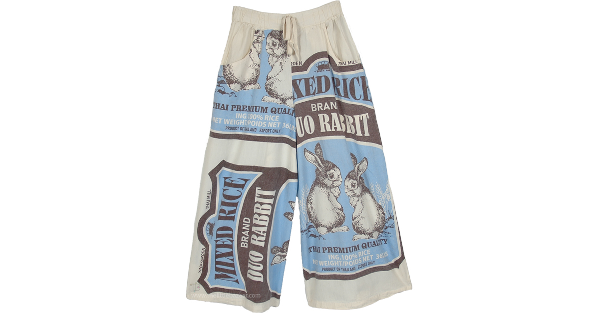 Vintage Blue Rabbit Feed Sack Cotton Culottes | Blue | Junior-Petite ...