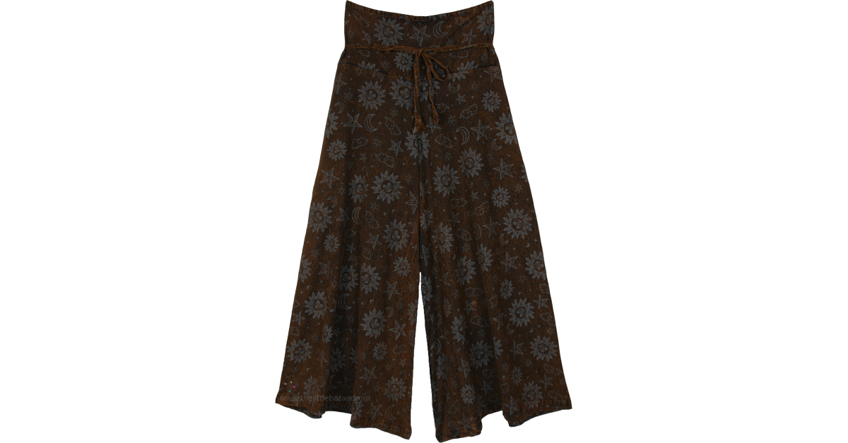 Chocolate Cosmos Wide-Leg Celestial Pants | Brown | Celestial-Cosmic ...