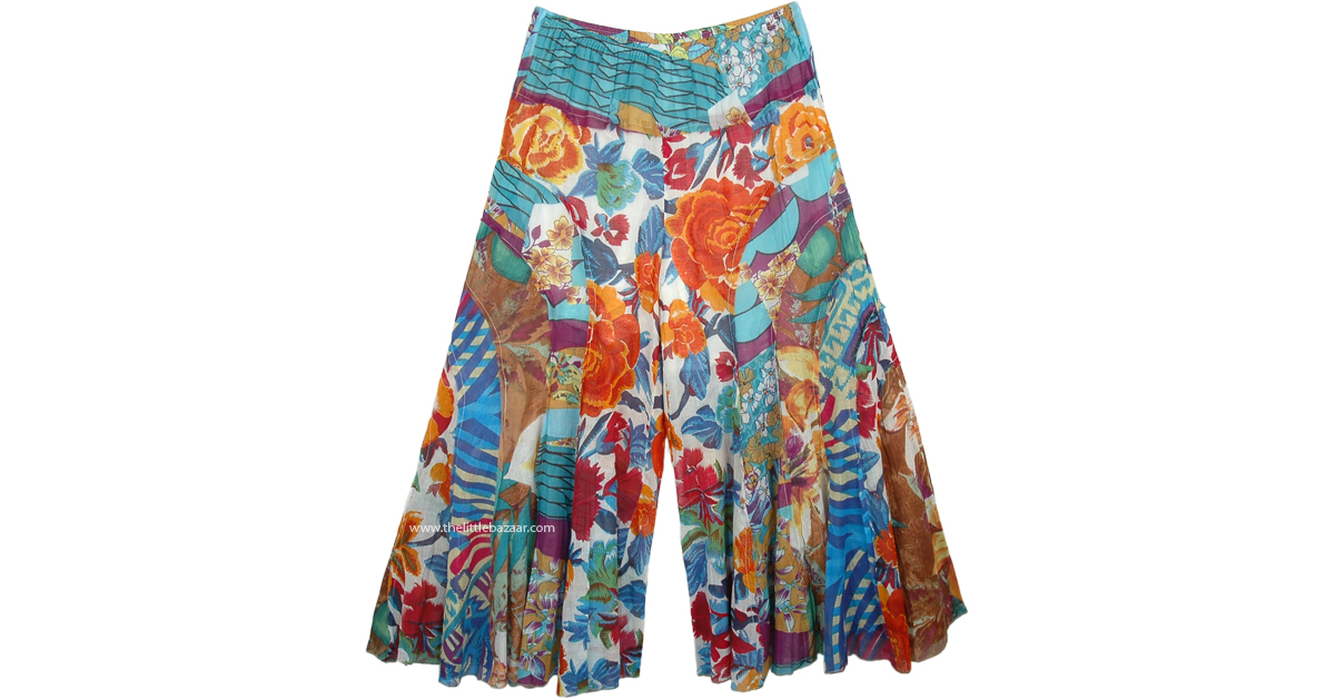 Summer Flowers Curved Patchwork Flared Wide Leg Pants | Multicoloured ...