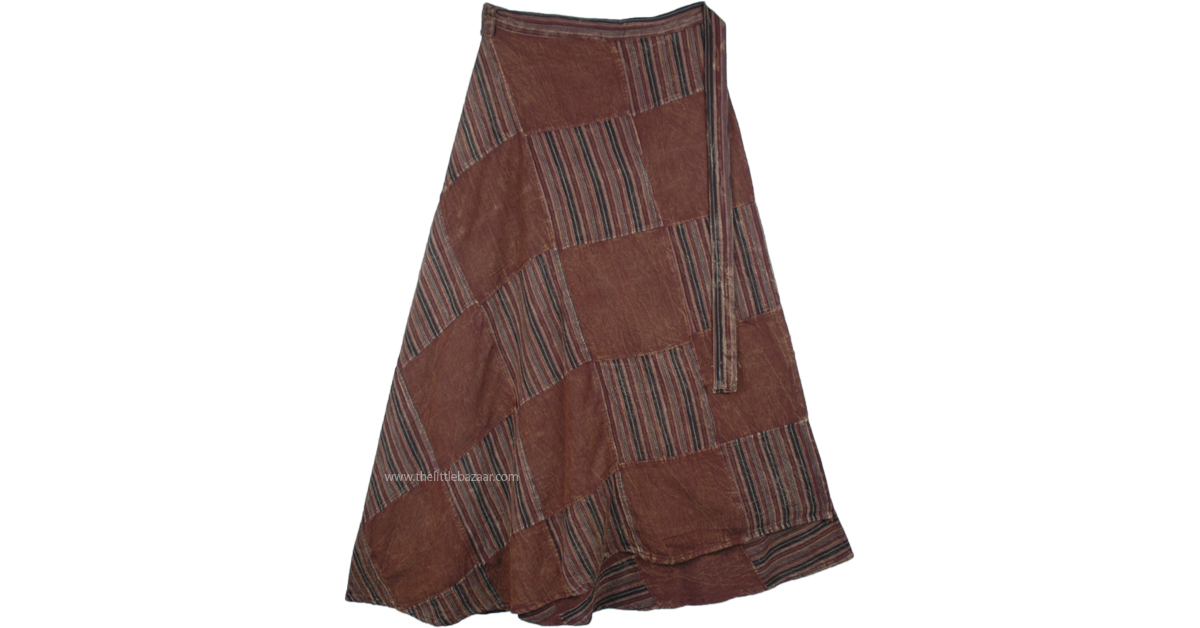 Plus Size Rusty Stonewash Patchwork Hippie Wrap Around Skirt | Brown ...