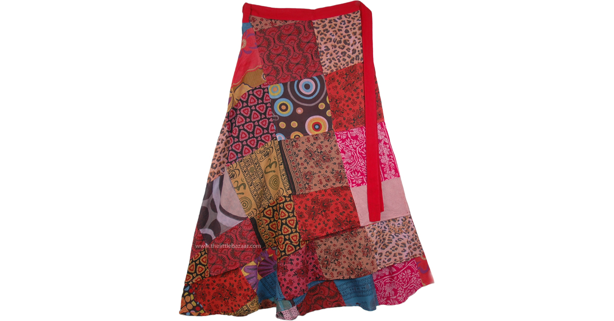 Plus Size Long Hippie Wrap Skirt with Multicolor Patchwork | Multicoloured | Wrap-Around-Skirt ...