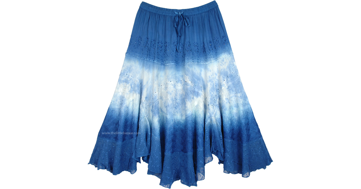 Blue Gypsy Skirt with Embroidery and Beads Mid Length | Blue ...