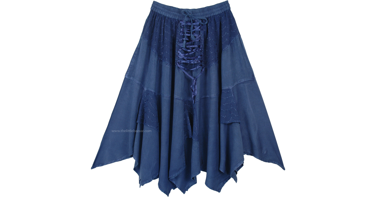 Denim Blue Western Mid Length Handkerchief Hem Skirt | Blue | Stonewash ...