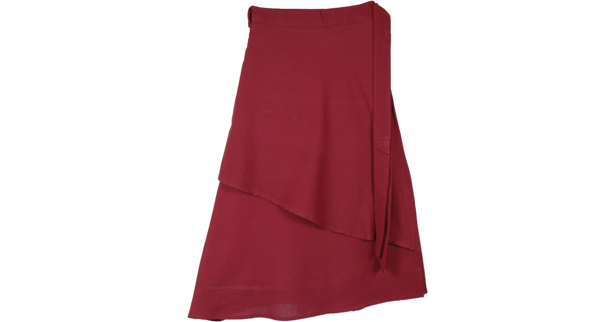 Mid Length Solid Merlot Wrap Around Skirt | Red | Wrap-Around-Skirt ...