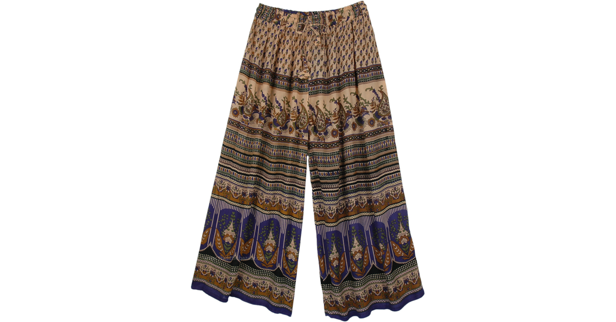 Ethnic Print Free Flowing Street Pants | Beige | Split-Skirts-Pants ...