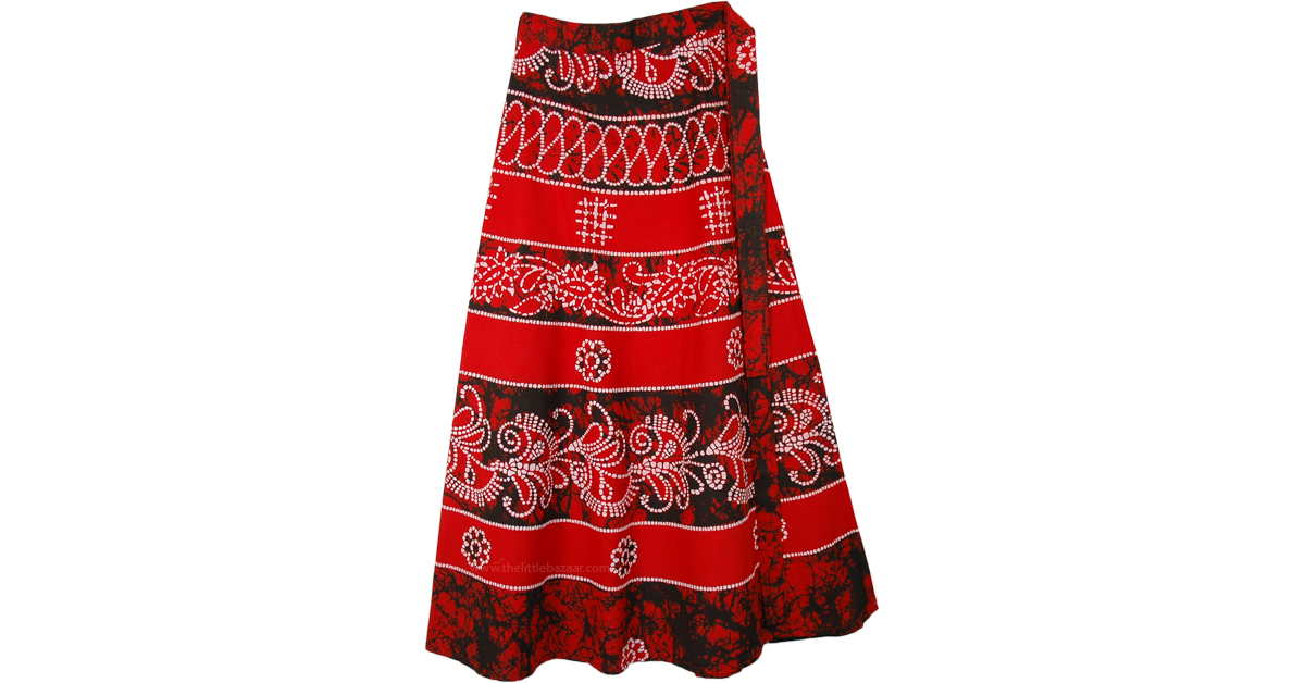 Red Tribe Batik Wrap Around Cotton Skirt | Red | Wrap-Around-Skirt