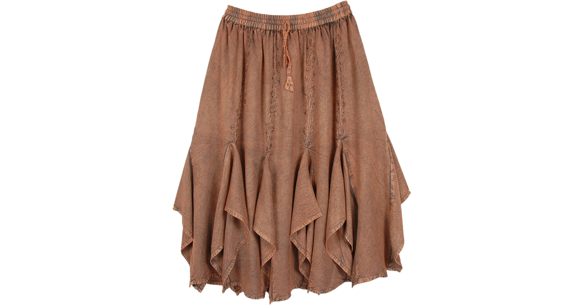 Mid Length Western Chestnut Copper Skirt | Brown | Stonewash ...