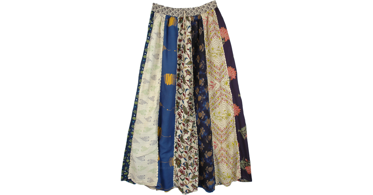 Long Linear Printed Skirt in Multi Patch Work | Multicoloured ...
