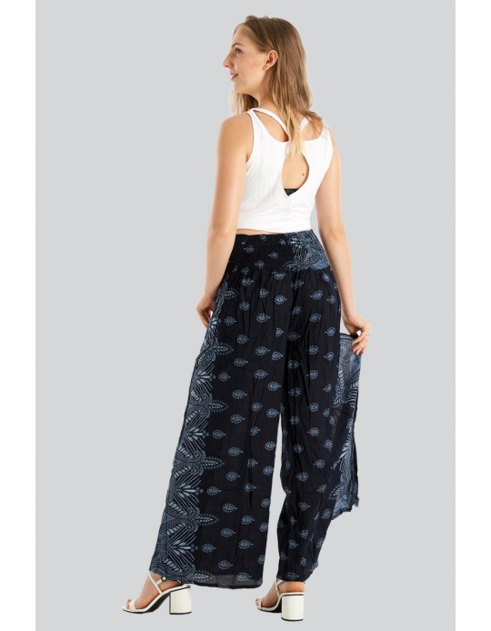 Navy Blue Paisley Printed Split Front Rayon Pants | Blue | Split-Skirts ...