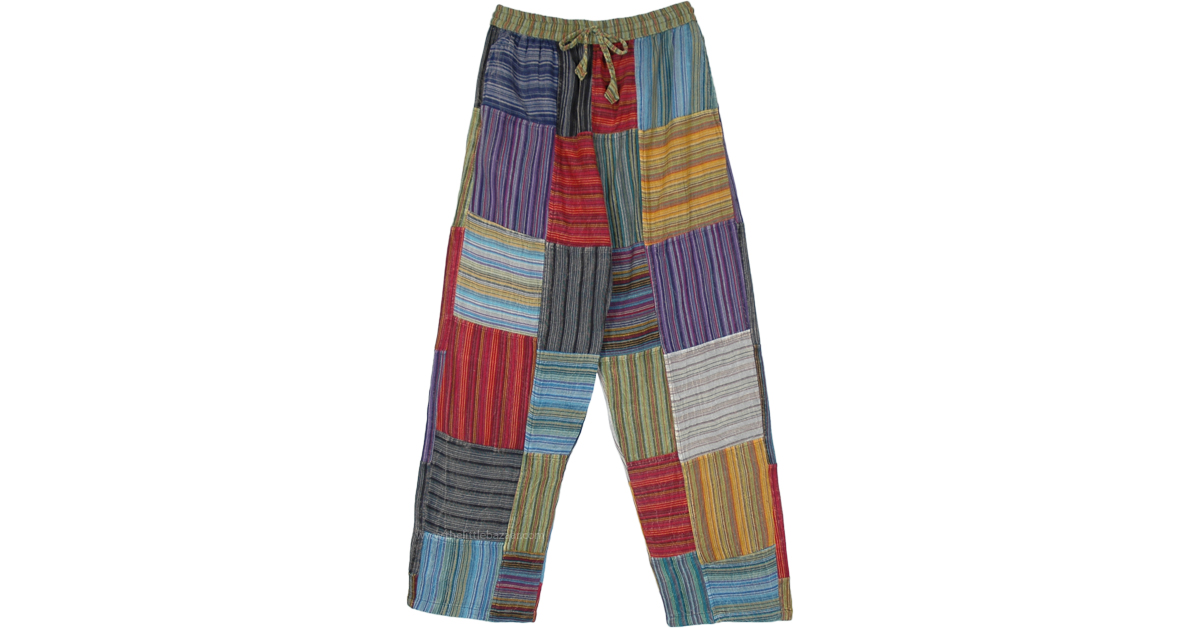 Unisex Cotton Multicolored Patchwork Lounge Tall Trousers ...